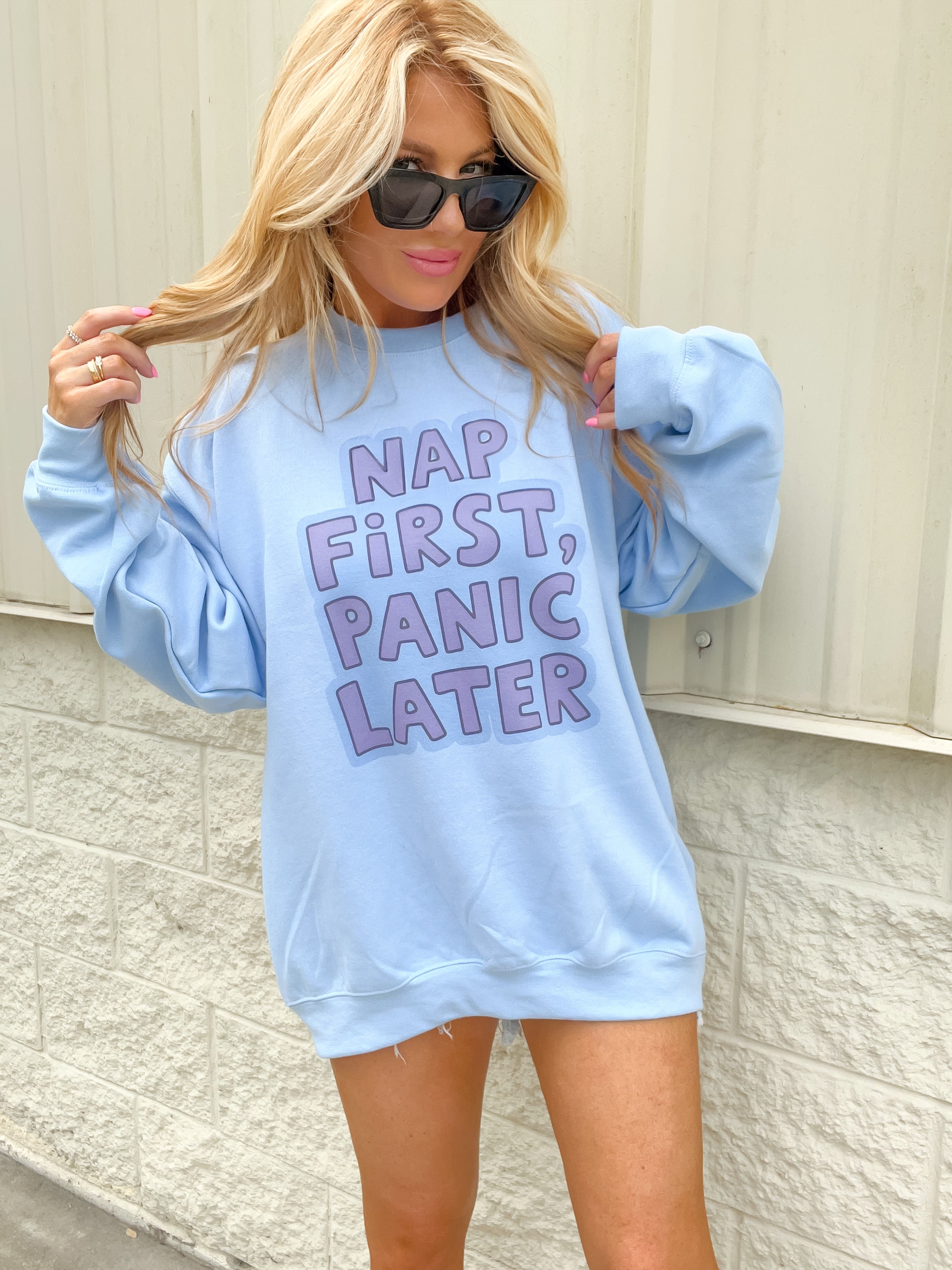 Nap First Panic Later Graphic Top – Mademli Boutique